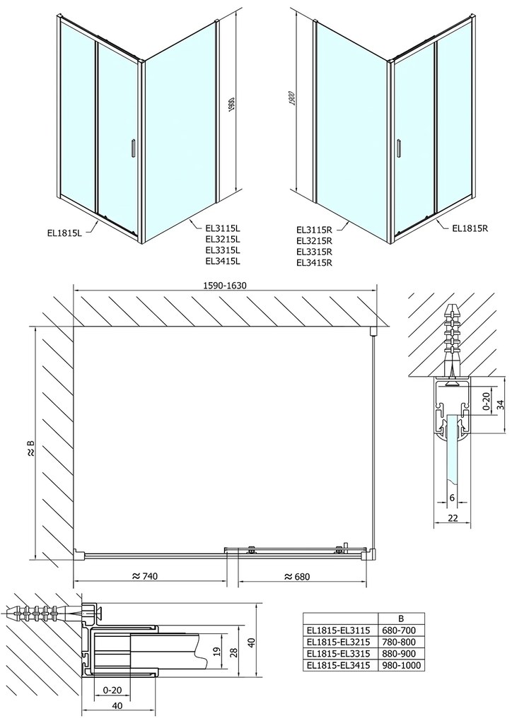 Polysan, Easy Line obdélníková sprchová zástěna 1600x1000mm L/P varianta, EL1815EL3415