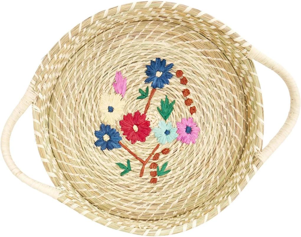 rice Košík z rafie Flower Embroidery White, multi barva, přírodní barva, proutí