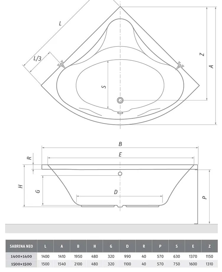 Roth Rohová akrylátová vana SABRINA NEO Varianta: rozměry: 140x140 cm, orientace: Uni - (SABRINA NEO 140 - 9620000)