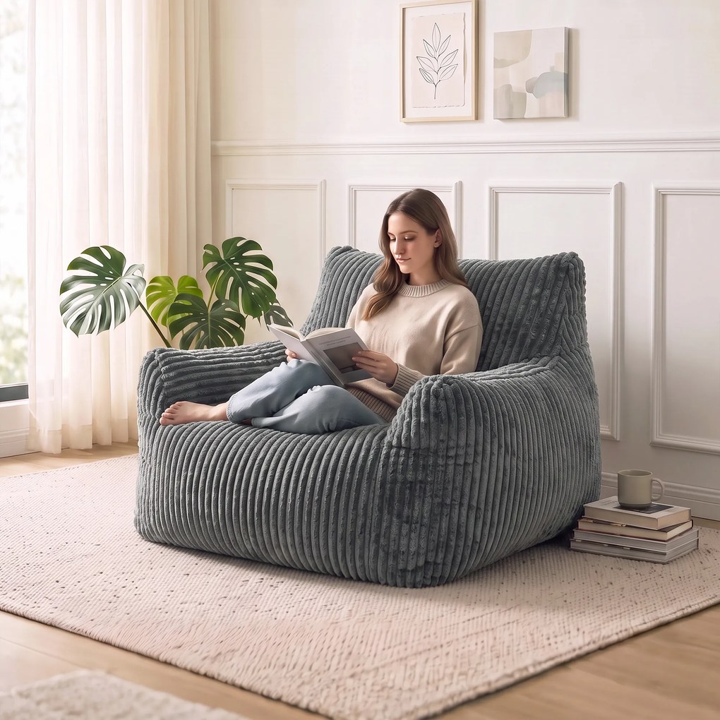 HOMCOM Podlahové křeslo pro dospělé, velká Cloud podlahová lounge bez rámu, s opěrkou zad a područkami, bez montáže, šedá