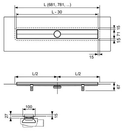 Tece Drainline Žlab 100 cm, těsnící límec 601004