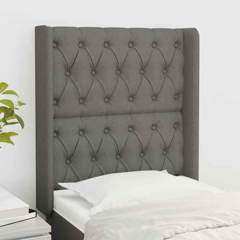 Čelo postele typu ušák tmavě šedé 83x16x118/128 cm textil 3119891