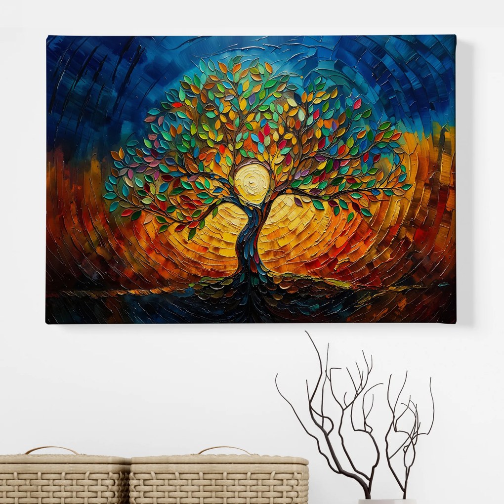 Obraz na plátně - Strom života Dotek slunce FeelHappy.cz Velikost obrazu: 120 x 80 cm