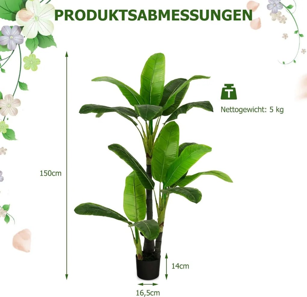 Costway 150 cm vysoký umělý banánovník tropická palma, zelený