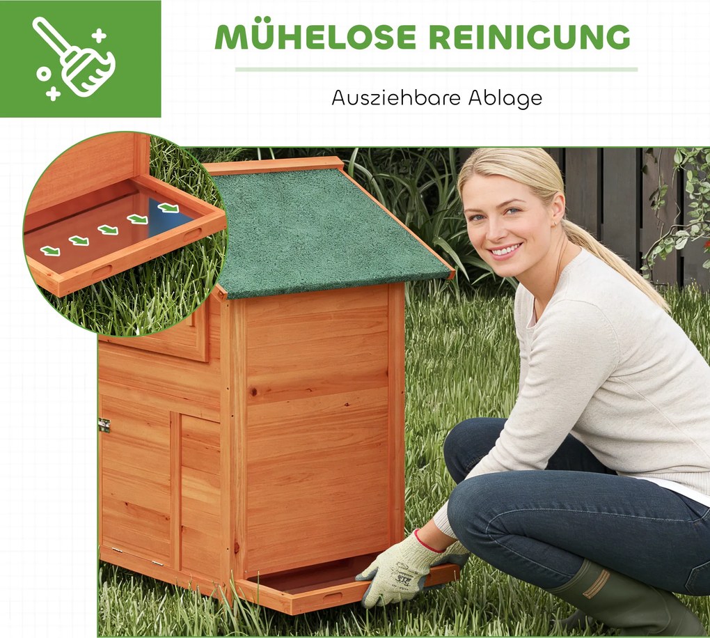 PawHut Kurník Dřevěný kurník s hnízdním boxem 2 bidýlka Rampa Okno Vodotěsná střecha 113,5x67,5x95,5 cm Oranžová barva