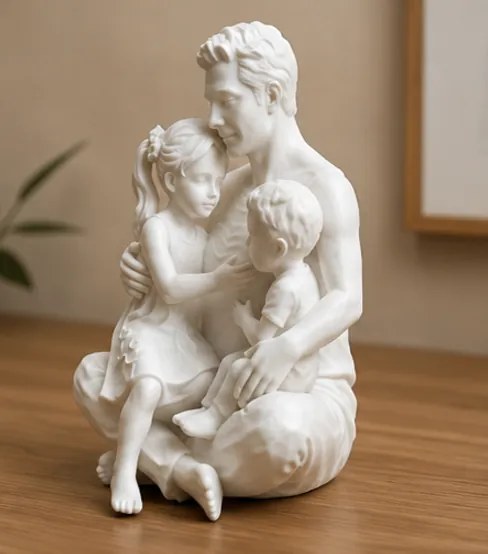 soška, dekorativní, téma otec a děti, 10x8.7 cm, plast, barva bílá, Dekorino SF20260019