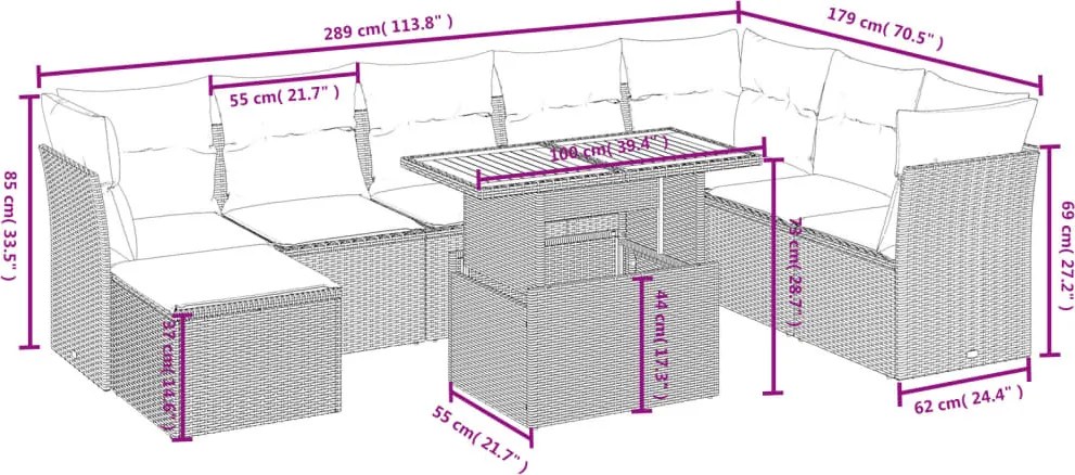 9dílná zahradní sedací souprava s poduškami černá polyratan 3275513