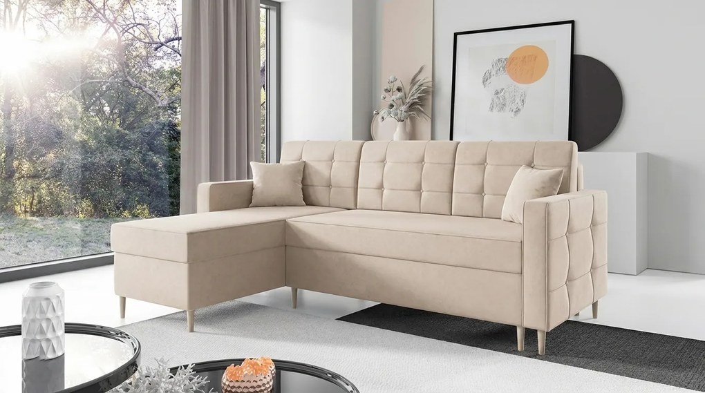Rohová rozkládací sedací souprava do L SOREN, 222 cm, s úložným prostorem Roh pohovky: Levý, Barva látky: Červená (Kronos 02)