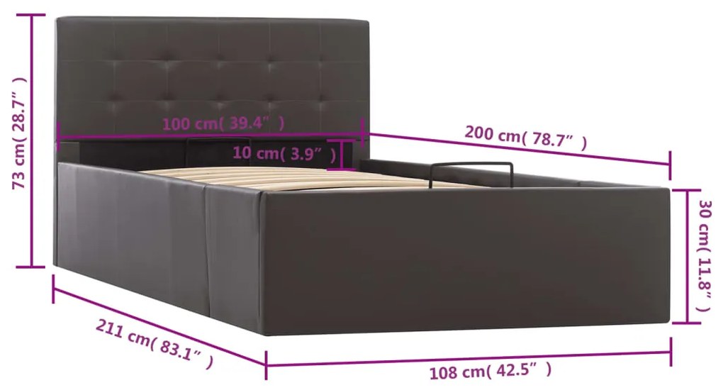 vidaXL Marketos Rám postele zvedací úložný prostor šedý umělá kůže 100 x 200 cm