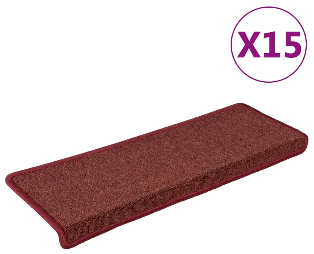 vidaXL Marketos Schodové rohože 15 ks 65 x 21 x 4 cm bordó obdélníkový okraj