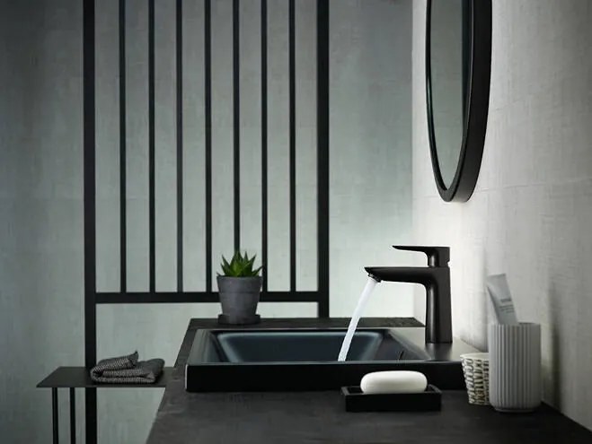 Hansgrohe Talis E, umyvadlová baterie 110 s odtokovou soupravou s táhlem, černá matná, 71710670