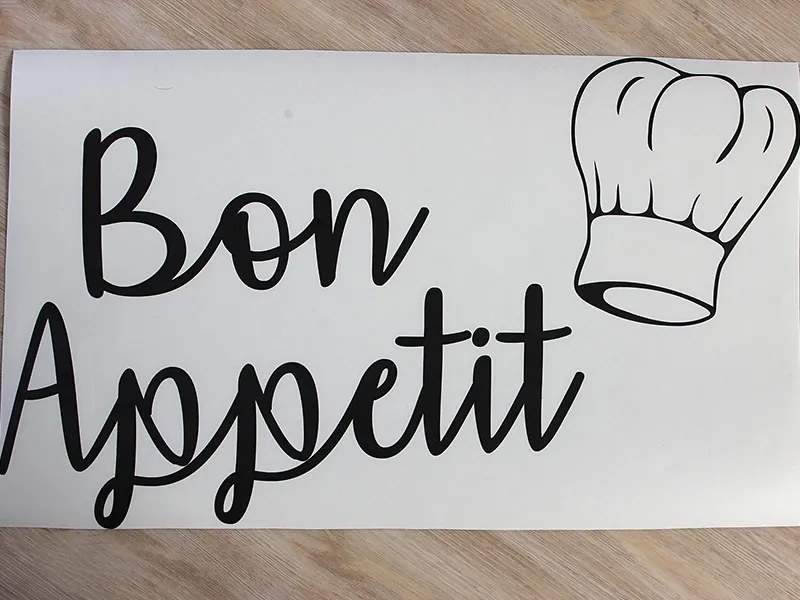 Bon Appetit s kuchařskou čepicí samolepka na zeď 30 x 18 cm