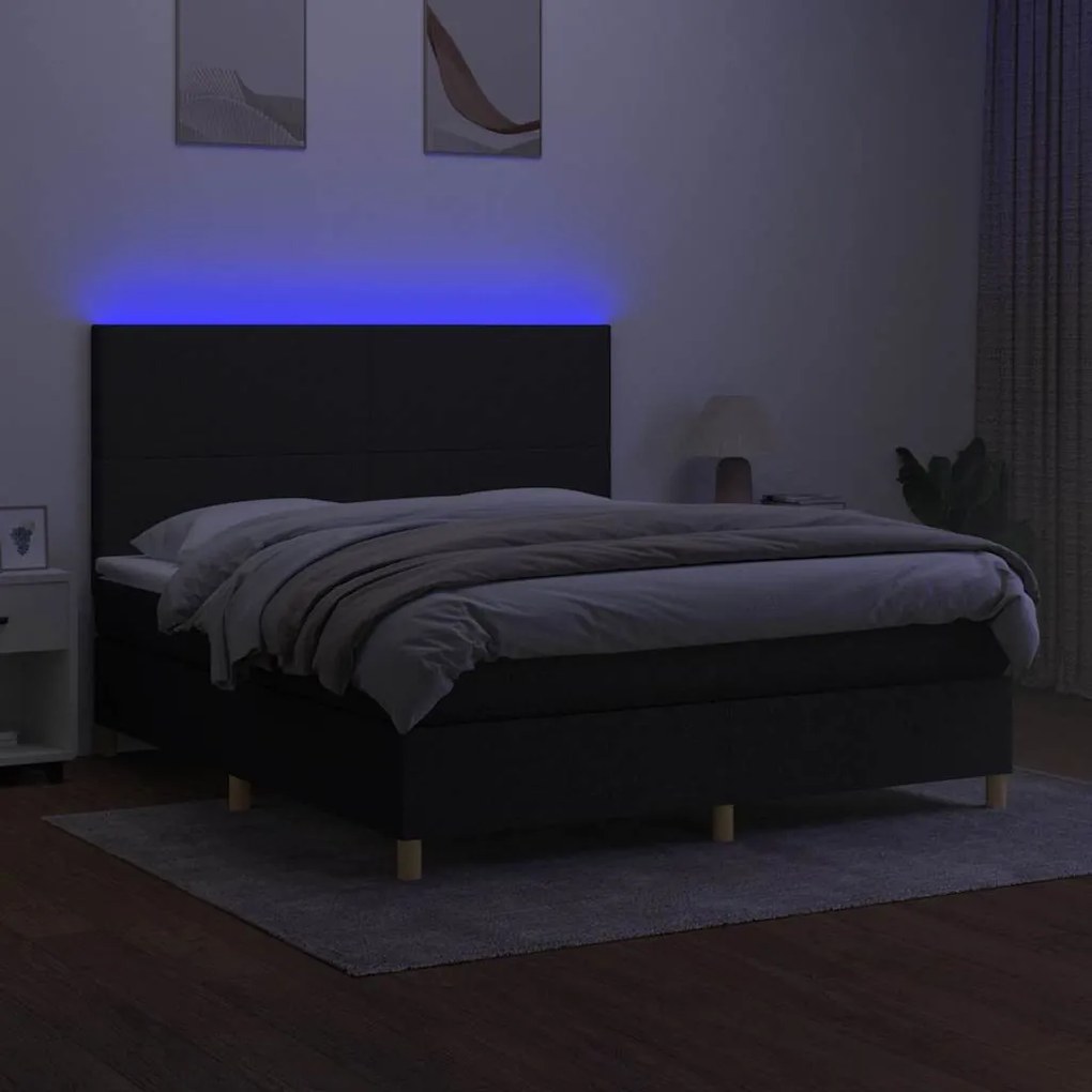 Box spring postel s matrací a LED černá 180x200 cm textil 3135295