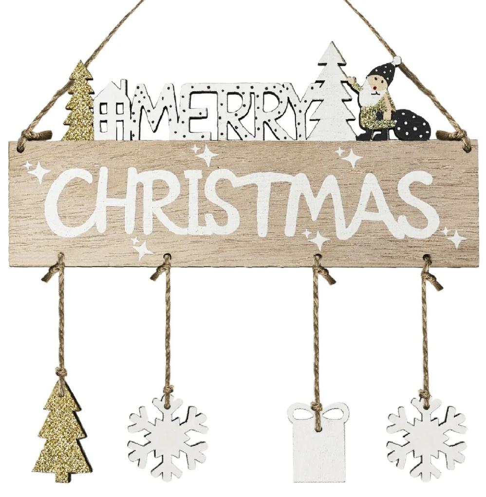 Vánoční závěsná ozdoba MERRY CHRISTMAS 20 cm dřevěná