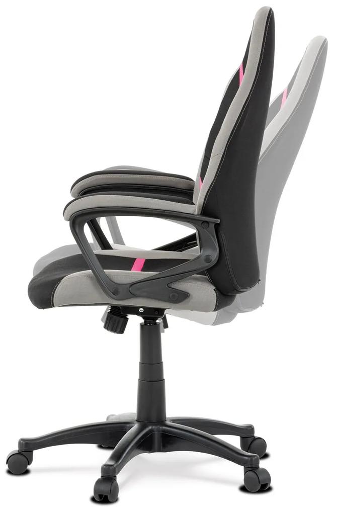 AUTRONIC Kancelářská a herní židle, potah růžová, šedá a černá látka, houpací mechanismus