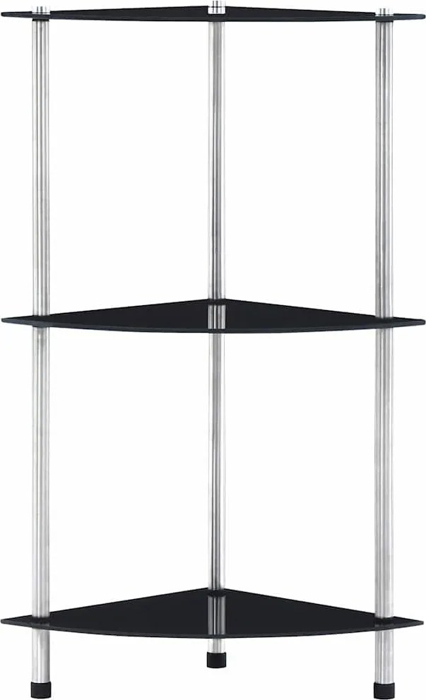 3patrová police černá 30 × 30 × 67 cm tvrzené sklo 249519