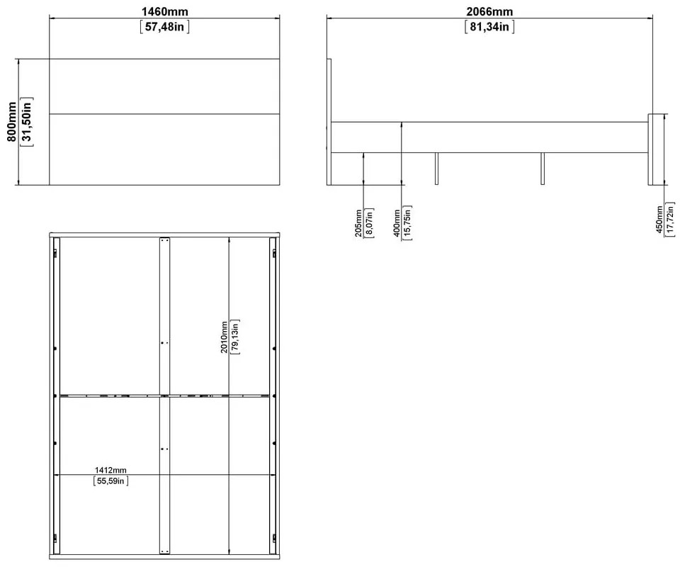 Bílá dvoulůžková postel z dřevotřísky bez roštu 140x200 cm Naia – Tvilum