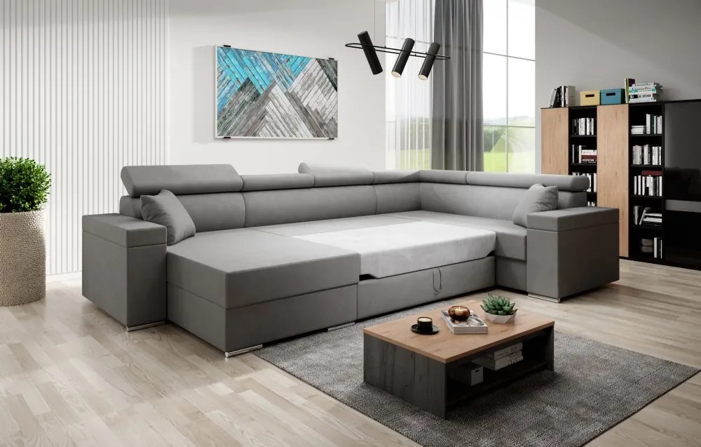Rozkládací rohová sedačka SVENIA BIS GO U 340x210cm - rozklad a úložný prostor žlutá - Soro 40 levý roh