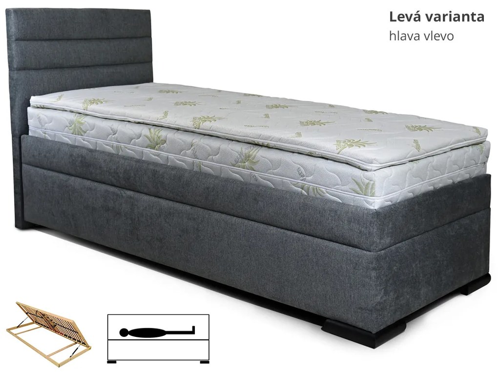 NEW DESIGN postele Postel boxspring VENETO s úložným prostorem a hlavovým čelem, 80×200 cm Velikost postele: 80 × 200 cm, Strana: Levá