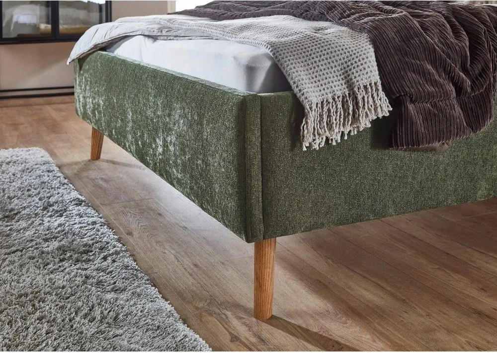 Khaki čalouněná dvoulůžková postel s úložným prostorem s roštem 180x200 cm Nova – Meise Möbel