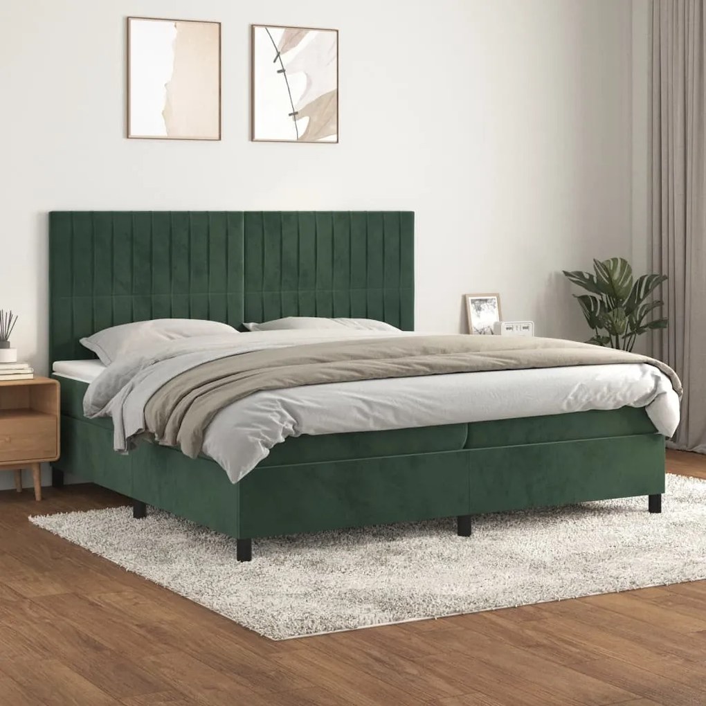 Box spring postel s matrací tmavě zelená 200x200 cm samet