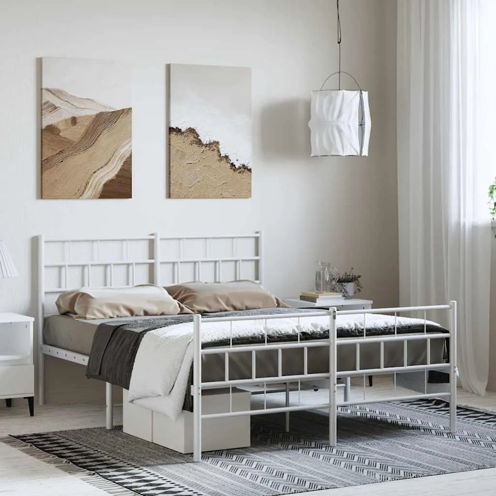 Kovový rám postele bez matrace s čelem bílý 75 x 190 cm