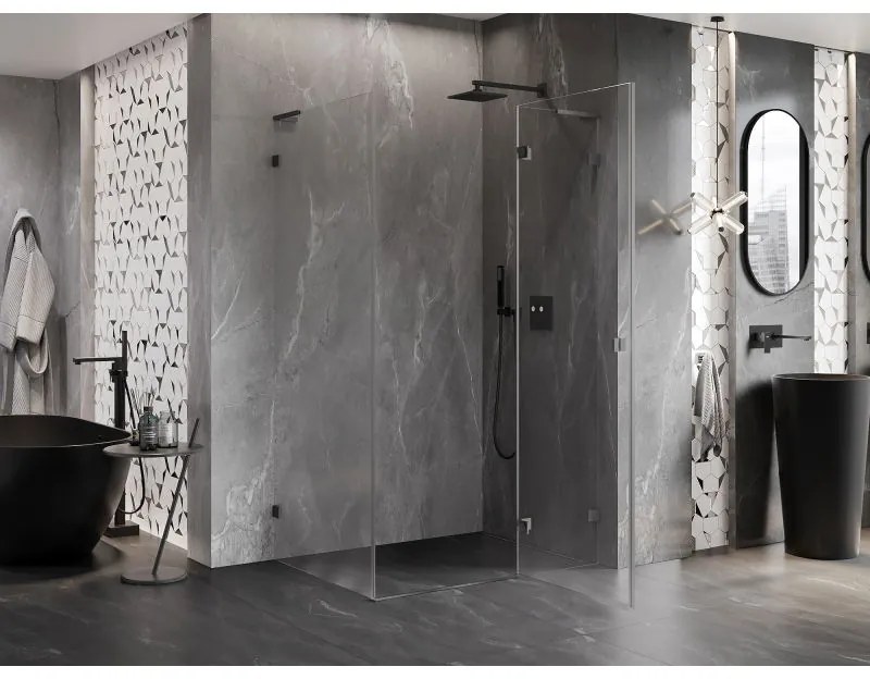 Mexen Lunar, L pravostranný výklopný sprchový kout 95 x 80 cm, 8mm čiré sklo, profil grafit broušený, 834L-095-080-66-00-P