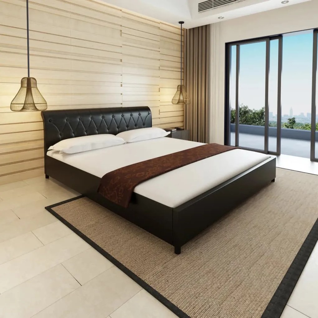 274625 vidaXL Manželská postel s matrací, umělá kůže, 180x200 cm černá
