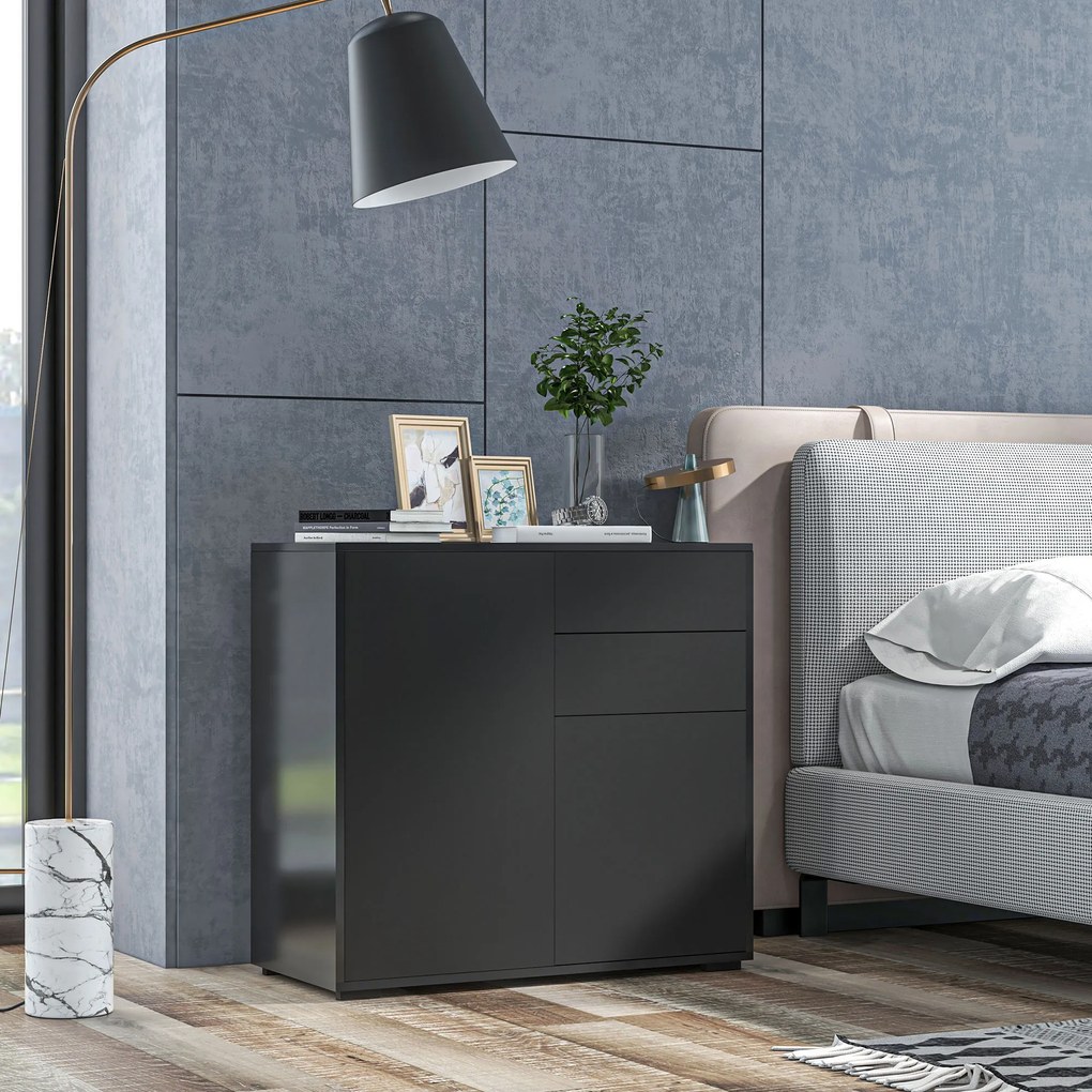 HOMCOM příborník černý s 2 zásuvkami a 2 dvířky proti naklonění do obývacího pokoje ložnice 117x36x74cm