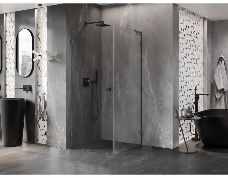 Mexen Lunar-B L sklápěcí sprchový kout levý 70 x 70 cm, čiré sklo, broušený grafit, 832L-070-070-66-00-L