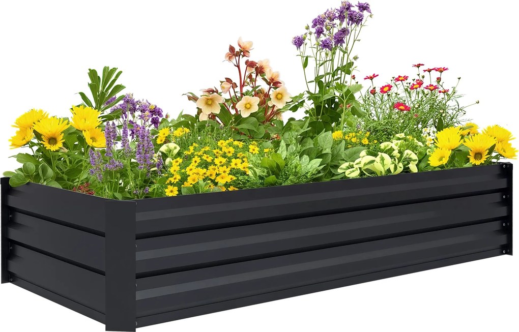 Obdélníková zahradní pěstební skříň Outsunny z oceli se bezpečnostním okrajem a otevřeným dnem, rozměry 150D x 70Š x 30V cm, černá