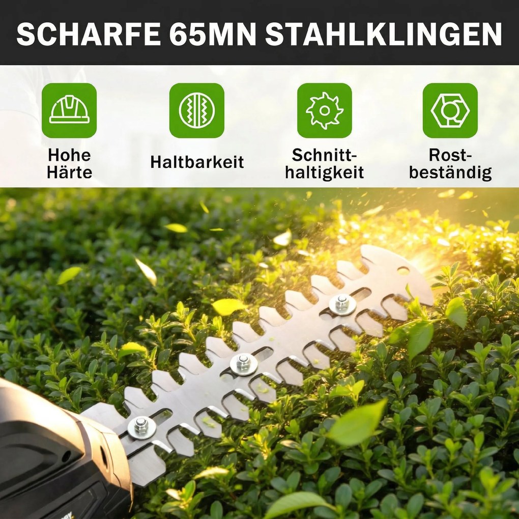 Outsunny 2-v-1 elektrické nůžky na živé ploty a keře s 2 x 7,2V dobíjecí 2,0 Ah baterií, 2 vyměnitelné čepele, černé
