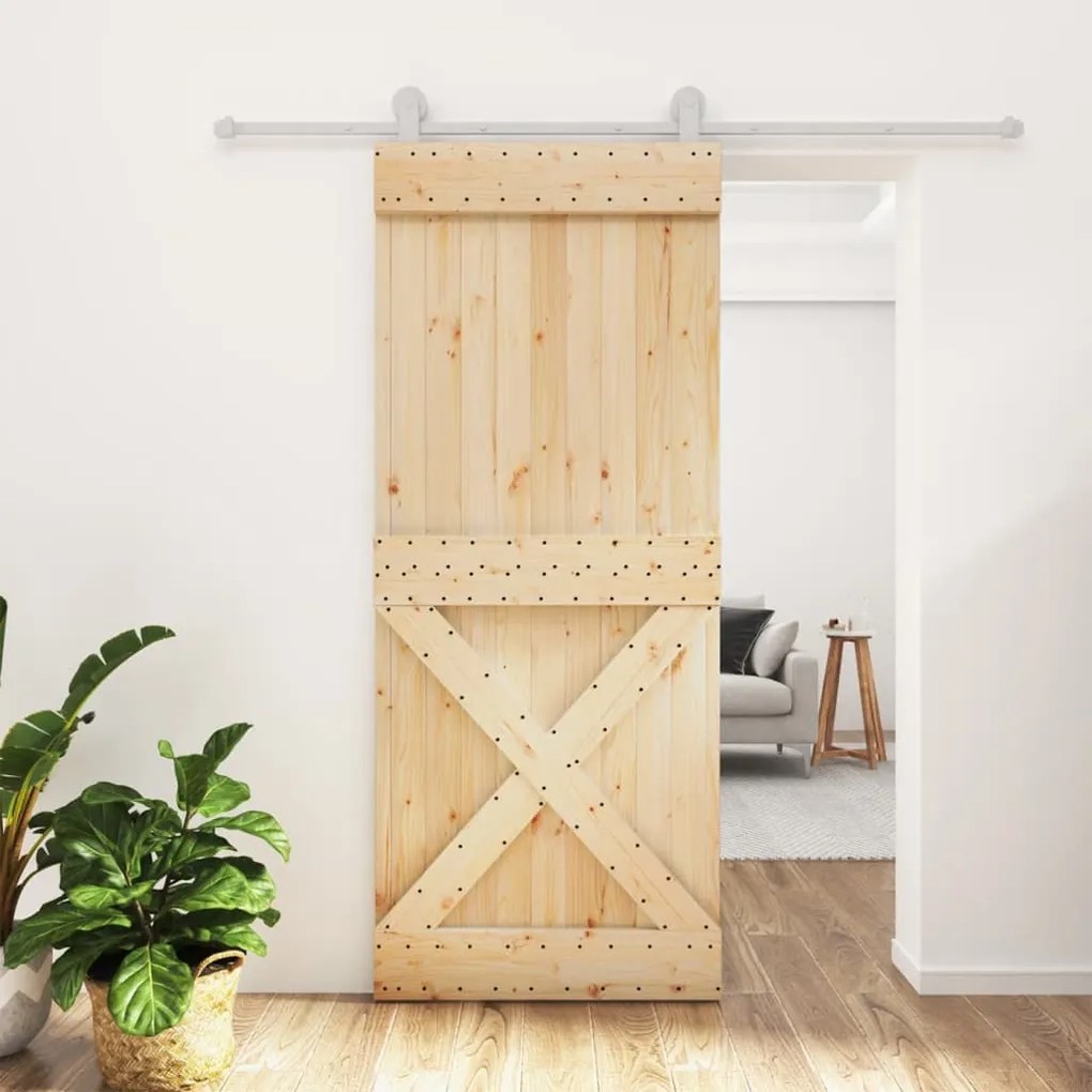 Posuvné Dveře S Kováním 85 X 210 Cm Masivní Borové Dřevo