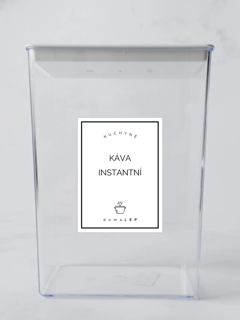 KÁVA INSTANTNÍ – bílá samolepka na dózu, základní písmo, 6 × 8 cm | DomaLEP