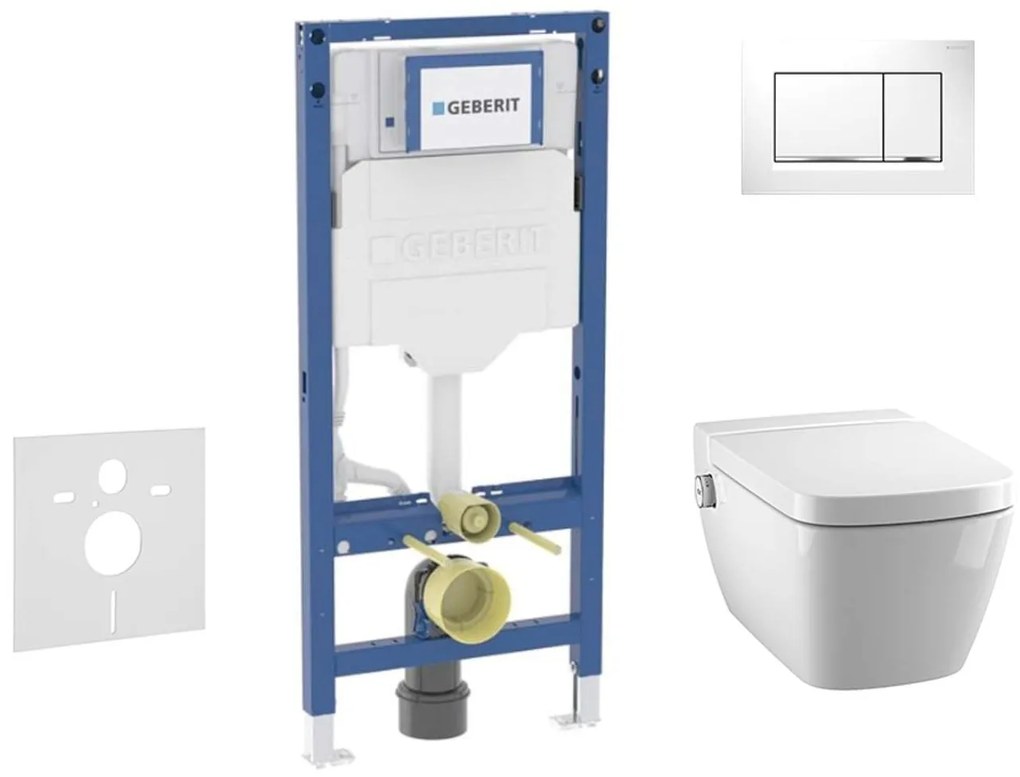 Geberit Duofix - Set předstěnové instalace, klozetu TECEone a sedátka softclose, tlačítko Sigma20, bílá/lesklý chrom SANI11CT3104