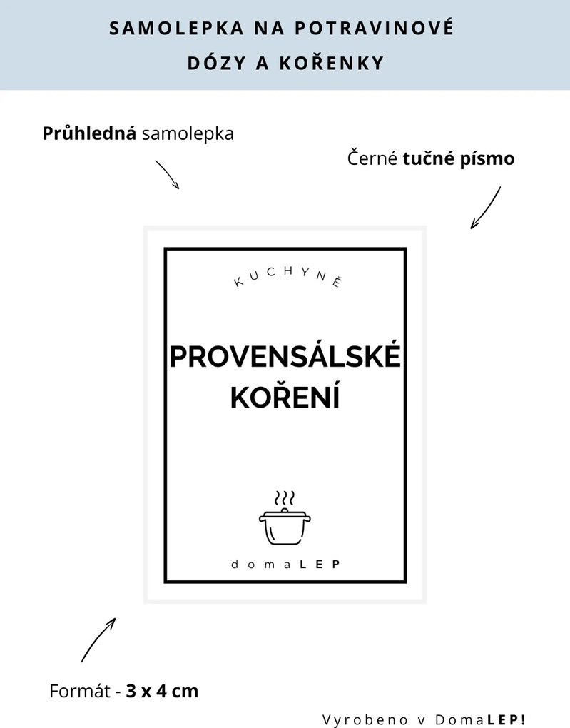 Samolepka na kořenky PROVENSÁLSKÉ KOŘENÍ průhledná 3 × 4 cm tučné písmo