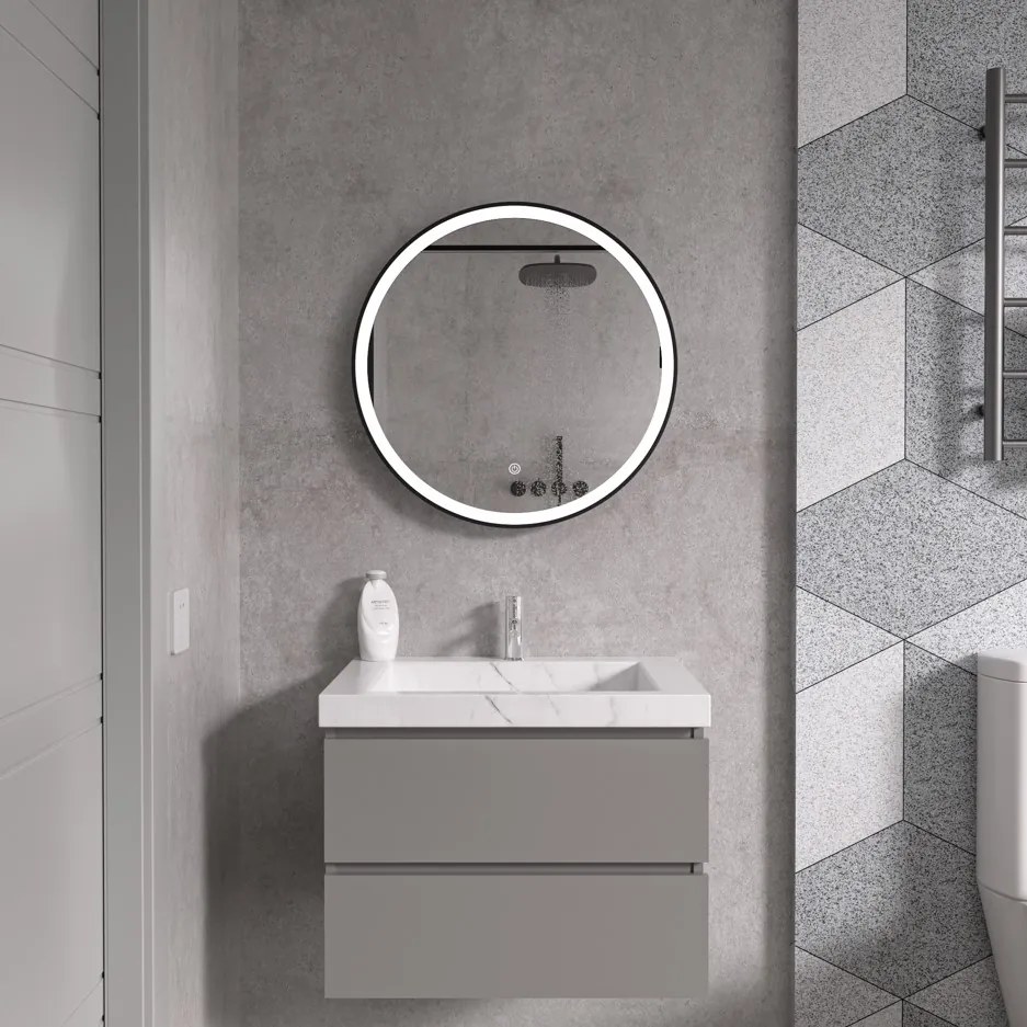 Erga Olivia, kulaté LED zrcadlo 60cm, černý kovový rám, 1380 lm, 6500K, ERG-V01-202-6060-BK