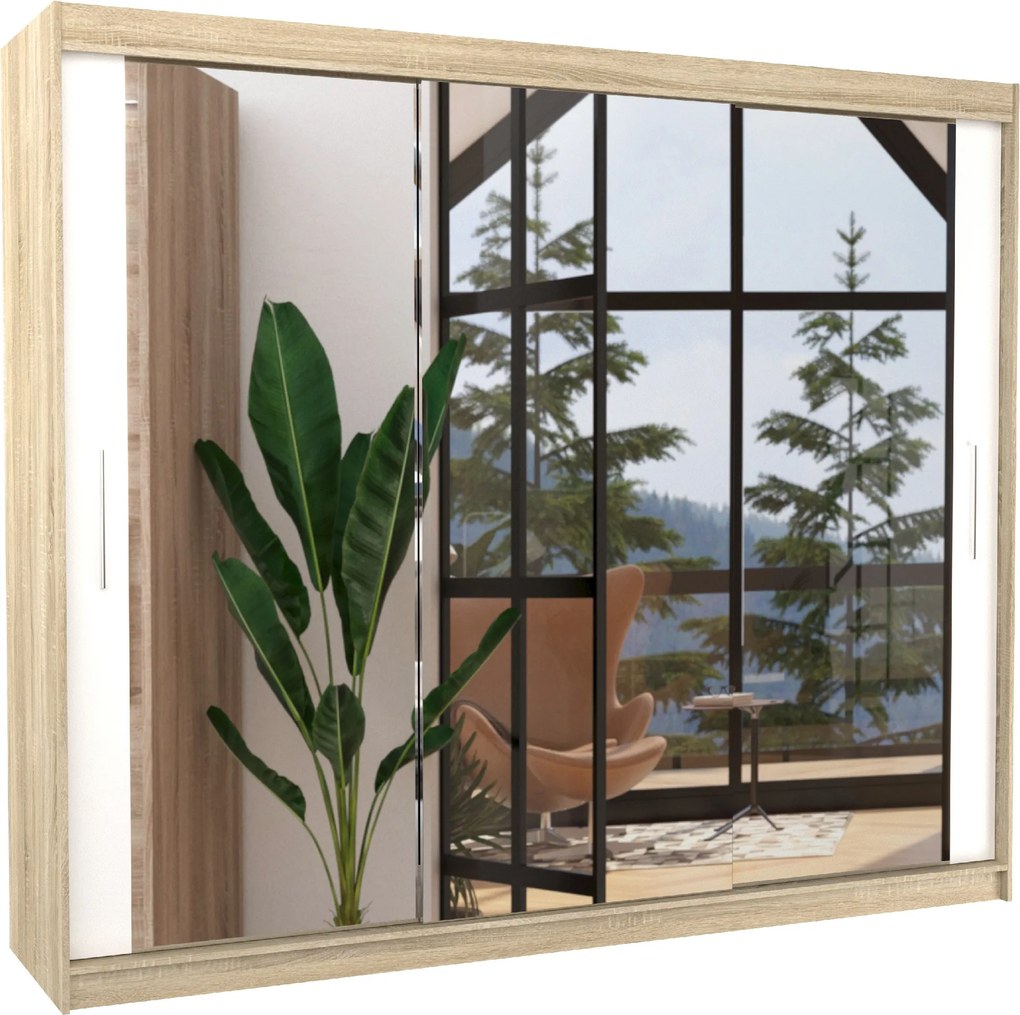 ADRK Furniture Skříň s posuvnými dveřmi a zrcadlem CHESTER 250 ADRK-SW-CHE-SW-250