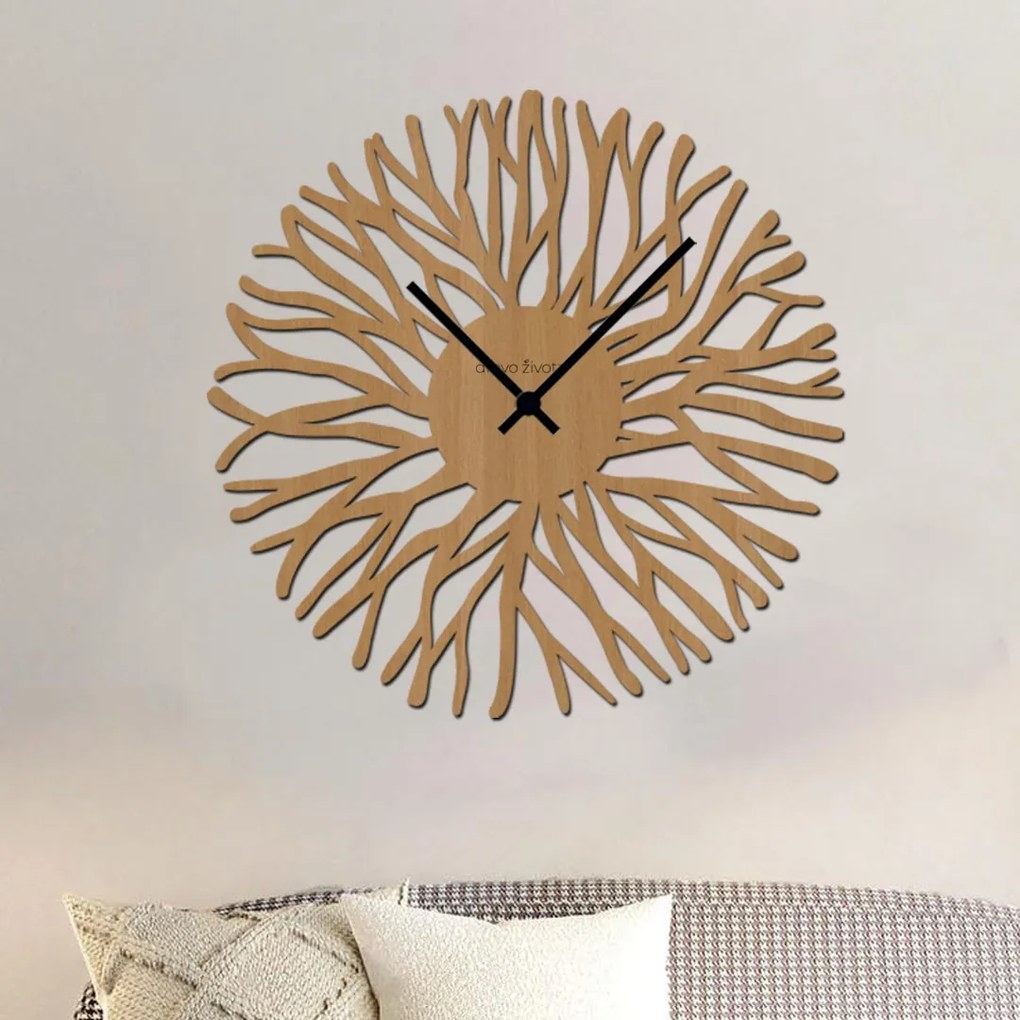dřevo života Nástěnné hodiny ROOTS Zvolte barvu dekoru: Buk, Zvolte velikost hodin (cm): 35x35, Barva ručiček: Černé