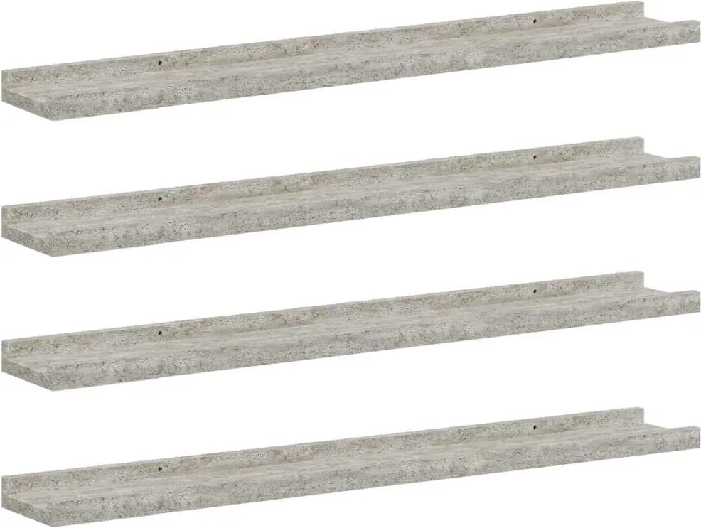 Nástěnné police 4 ks betonově šedé 80 x 9 x 3 cm 326706