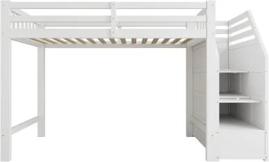 Aosom Patrová postel 90x200 cm s roštem, ochranné zábradlí kolem s integrovaným úložným prostorem, bez matrace, 256x98,5x147 cm, bílá