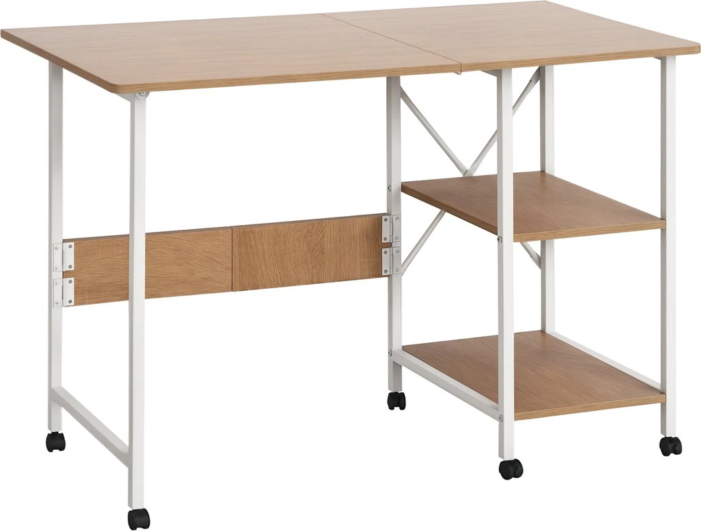 HOMCOM Skládací Stůl Boční Stolek Mobilní Počítačový Stůl s Koly MDF Přírodní 107 x 55 x 76 cm | Aosom