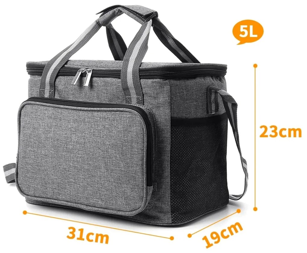 Camerazar Termoobal na jídlo LUNCH BOX, nepromokavá tkanina Oxford + EVA, 23 x 32 x 19 cm, černý
