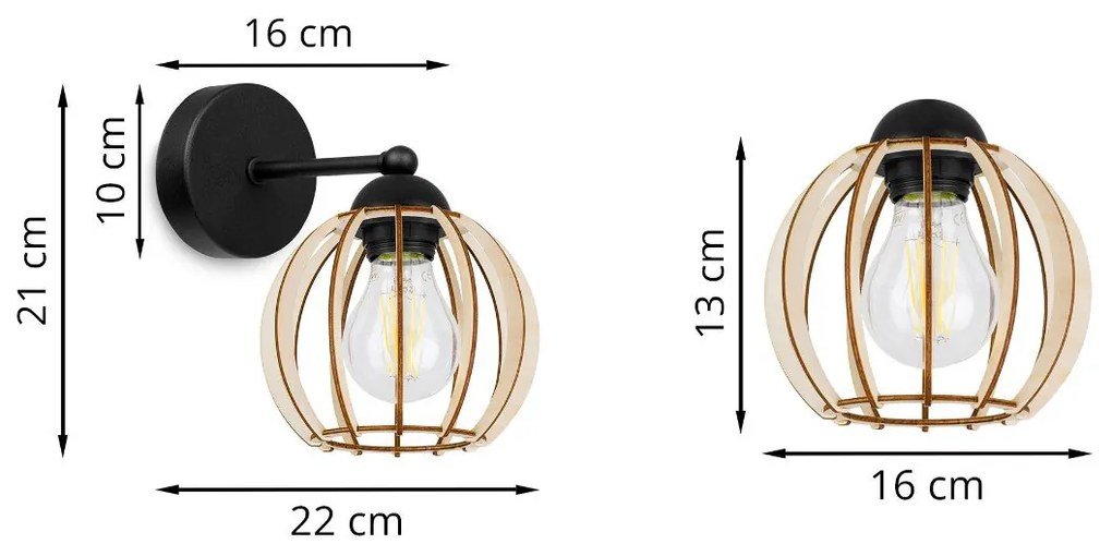 Nástěnné svítidlo TIMBER 8, 1x dřevěné stínítko