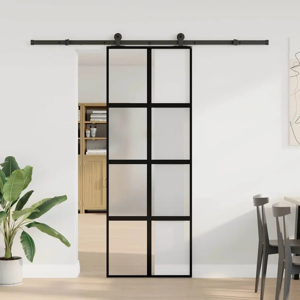 Posuvné dveře s kováním 76x205 cm tvrzeného sklo a hliník 3333010