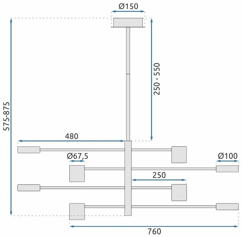 Toolight Toolight, LED stropní svítidlo s 8 rameny 75x124 cm APP598-8C, černá, OSW-08566