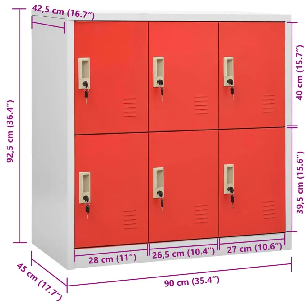 vidaXL Marketos Uzamykatelná skříň světle šedá a červená 90 x 45 x 92,5 cm ocel