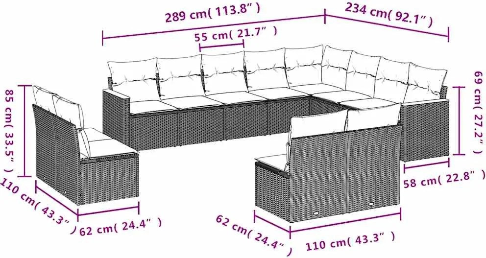 12dílná zahradní sedací souprava s poduškami černá polyratan 3226468
