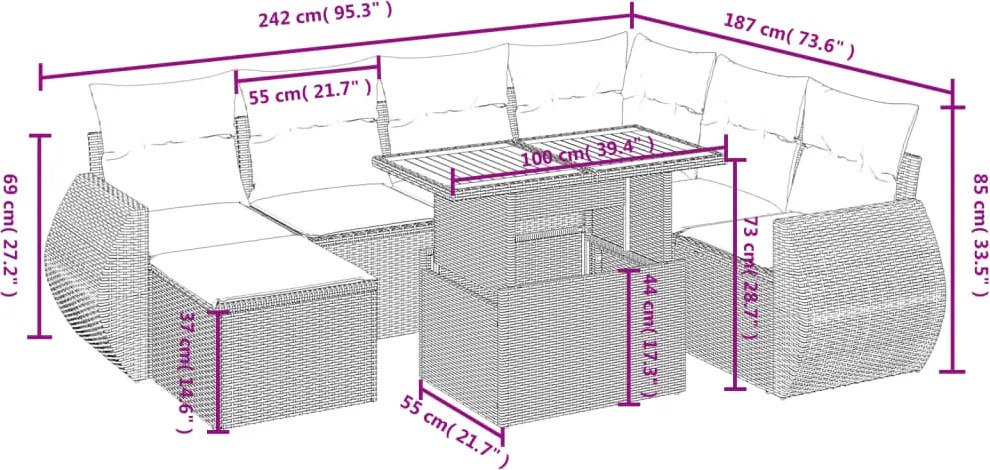 8dílná zahradní sedací souprava s poduškami béžová polyratan 3275831