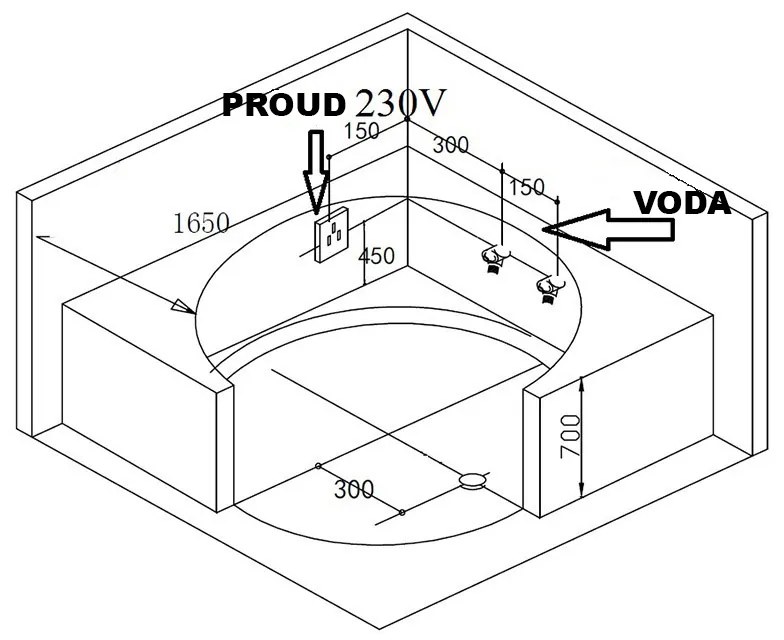 BPS-koupelny Hydromasážní vana HYD-DE916-155 155x155 s ohřevem vody